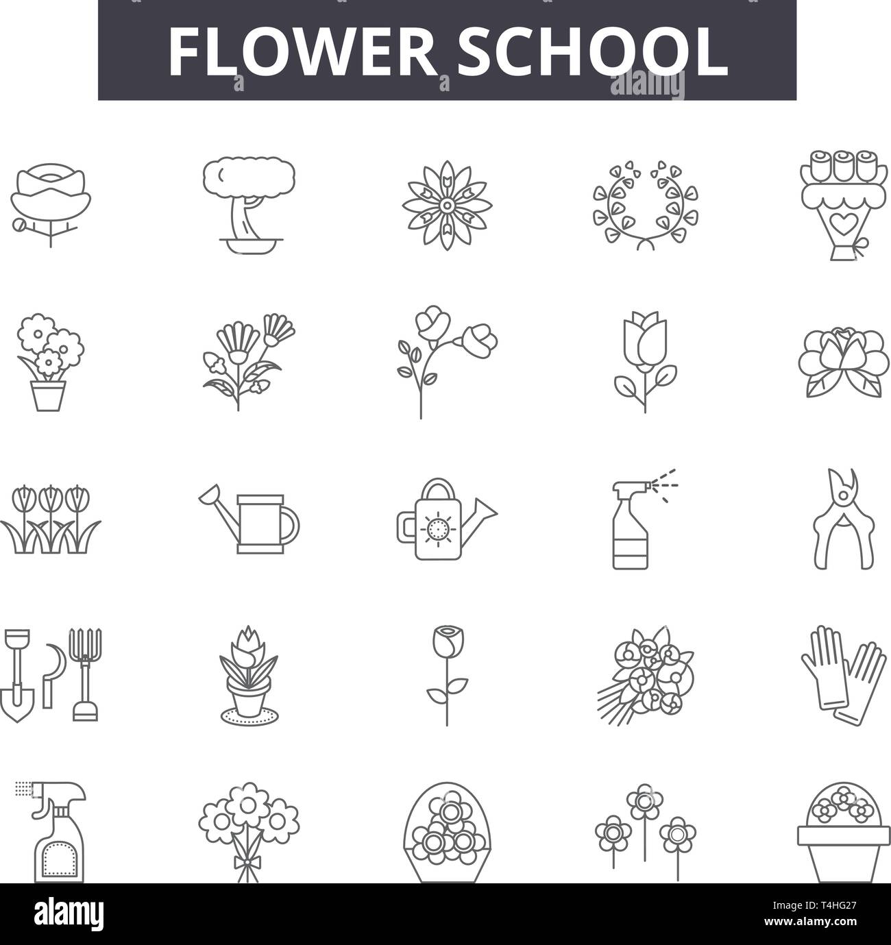 Flower school line icons, signs set, vector. Flower school outline ...