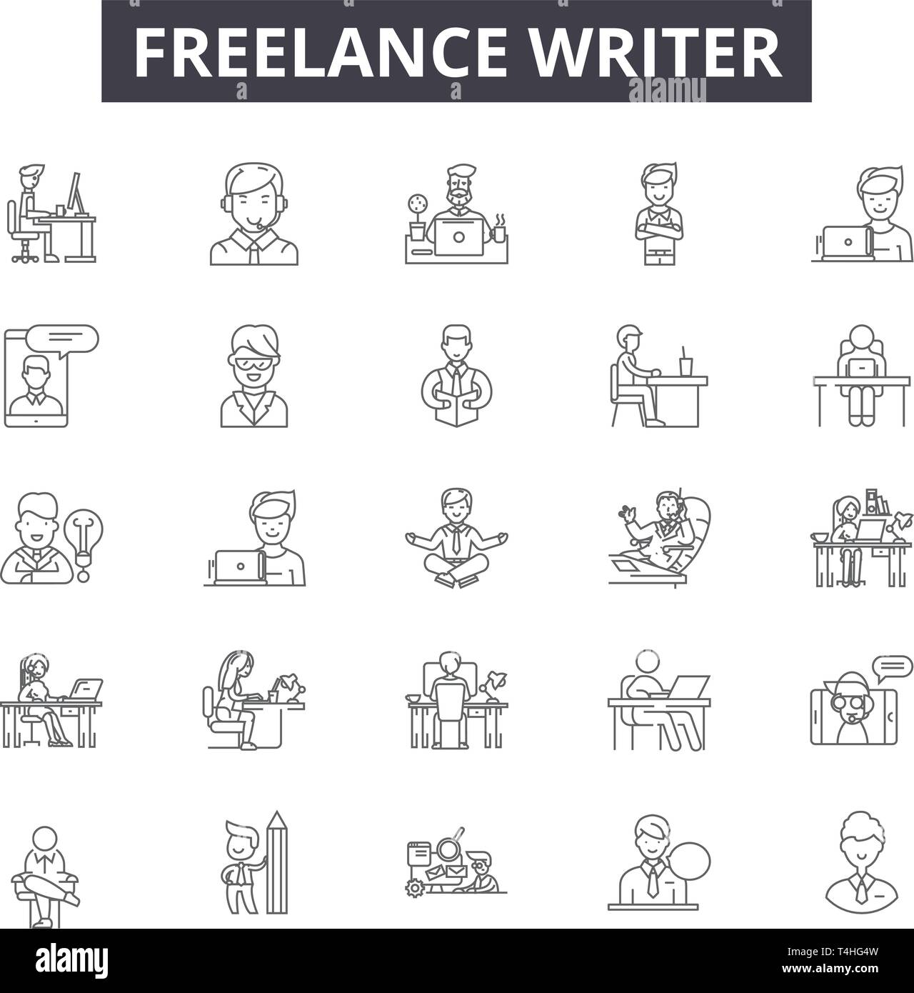 Freelance writer line icons, signs set, vector. Freelance writer ...