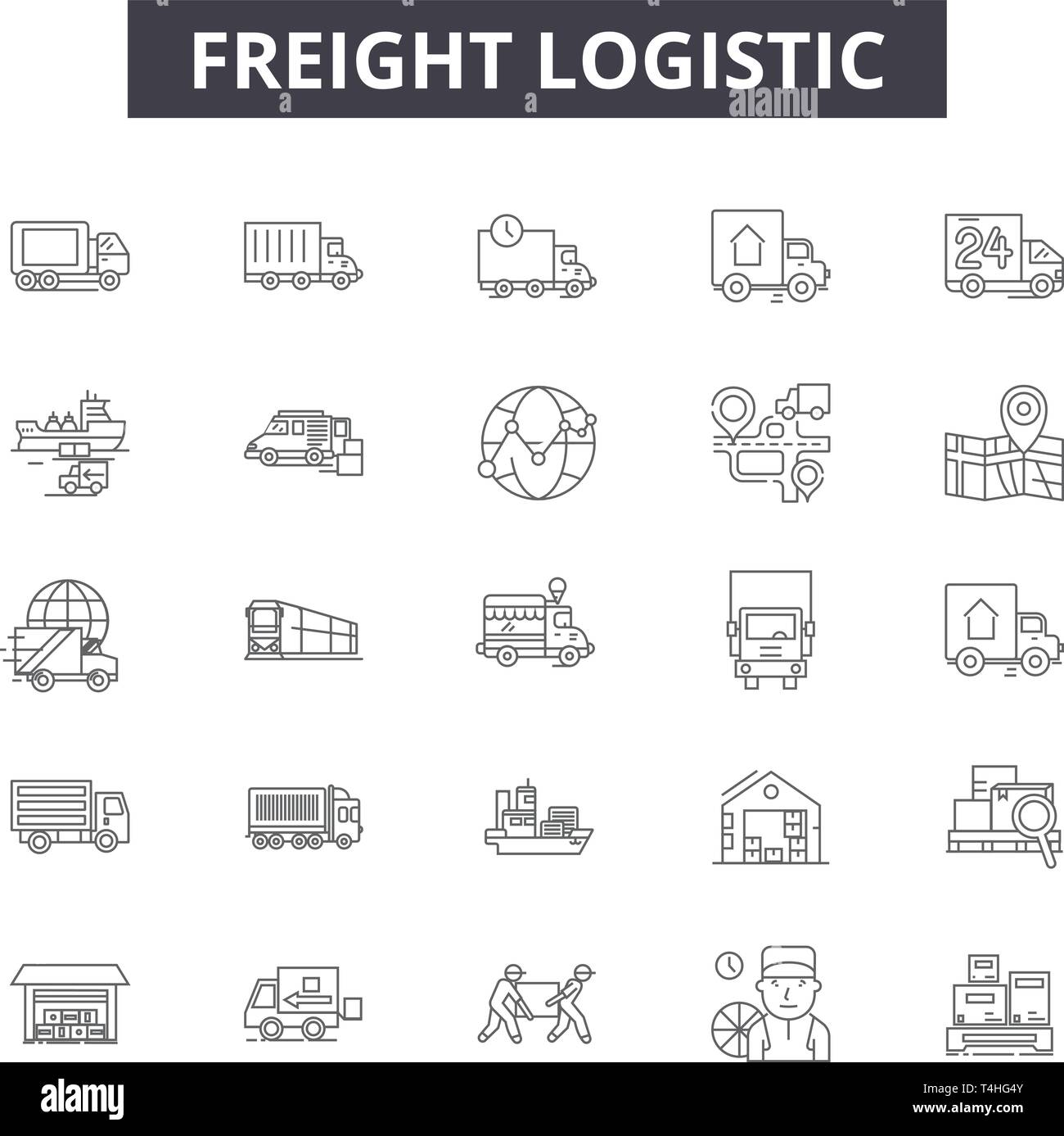 Freight logistic line icons, signs set, vector. Freight logistic ...