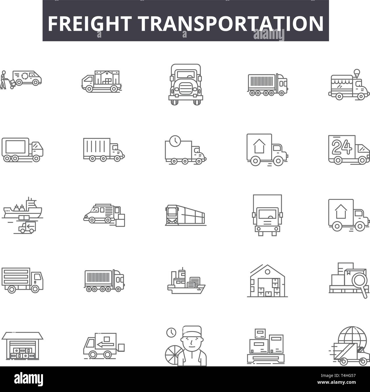 Freight transportation line icons, signs set, vector. Freight ...