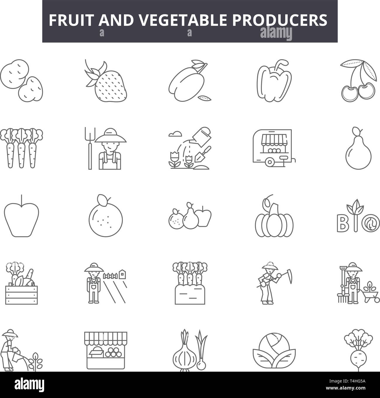 Fruit and vegetable producers line icons, signs set, vector. Fruit and ...