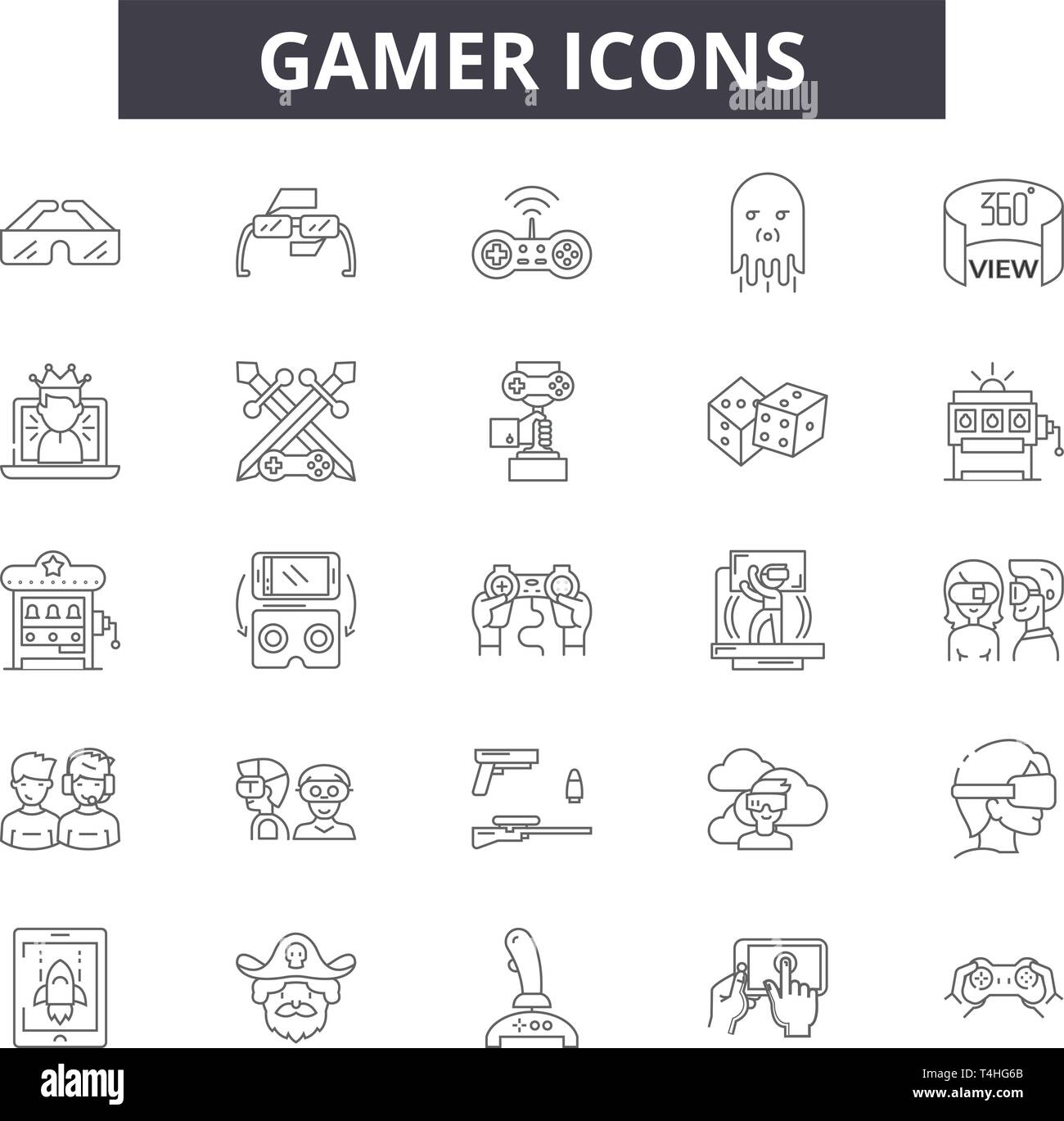 Gamer line icons, signs set, vector. Gamer outline concept illustration ...