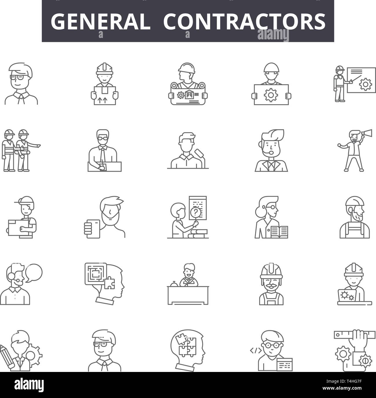General contractors line icons, signs set, vector. General contractors ...