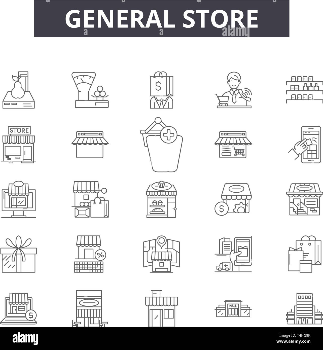 General store line icons, signs set, vector. General store outline ...