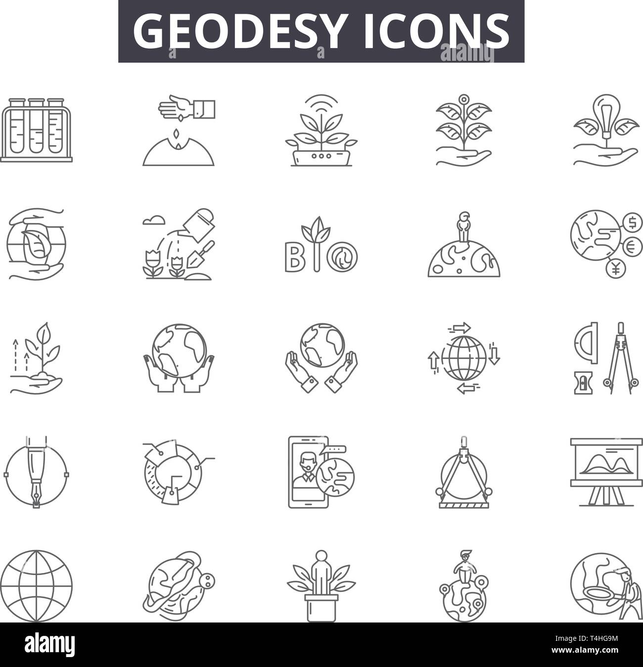 Geodesy line icons, signs set, vector. Geodesy outline concept ...