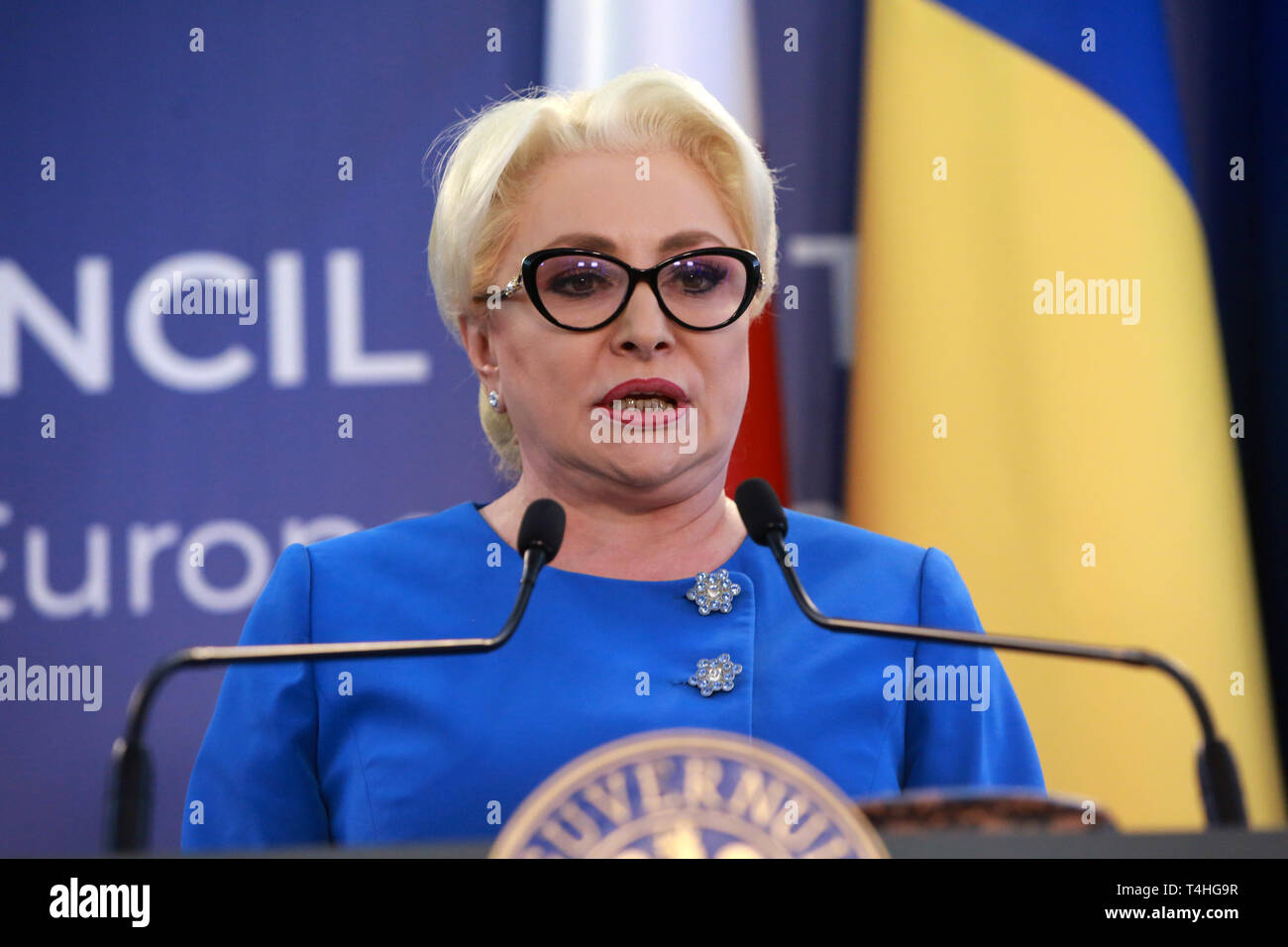 BUCHAREST, ROMANIA - April 15, 2019: Romanian Prime Minister Viorica ...