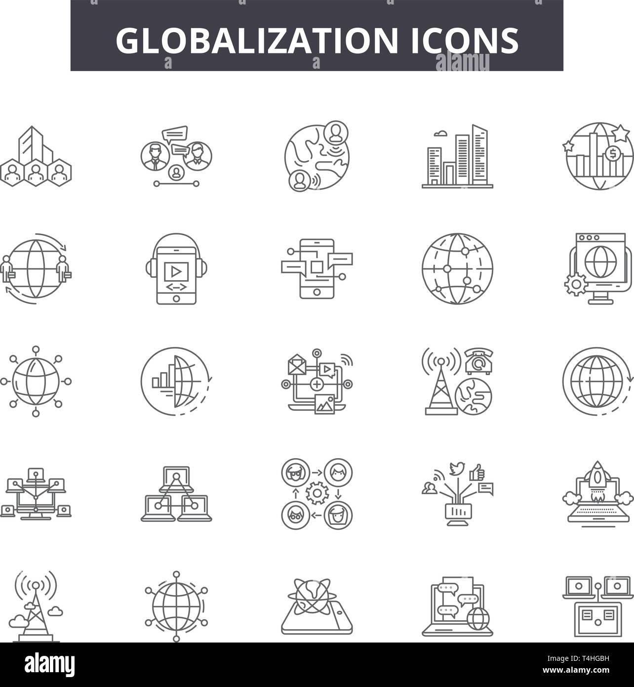 Globalization line icons, signs set, vector. Globalization outline ...