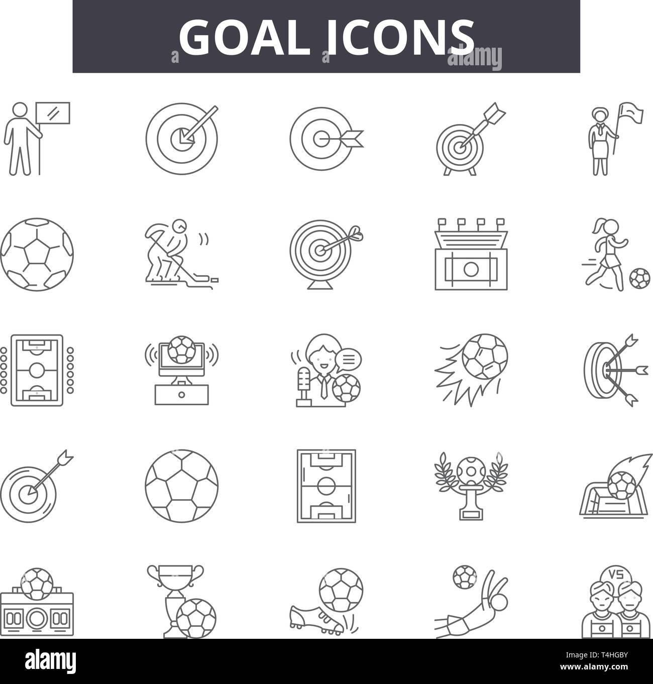 Goal line icons, signs set, vector. Goal outline concept illustration ...