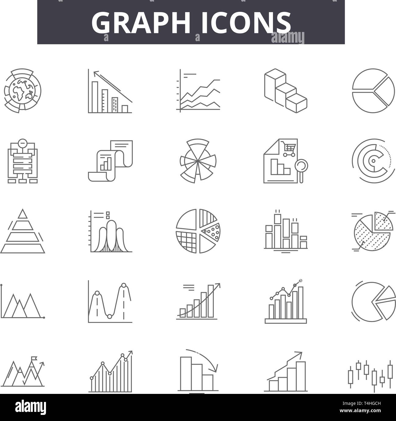 Graph line icons, signs set, vector. Graph outline concept illustration: data,chart,diagram ...