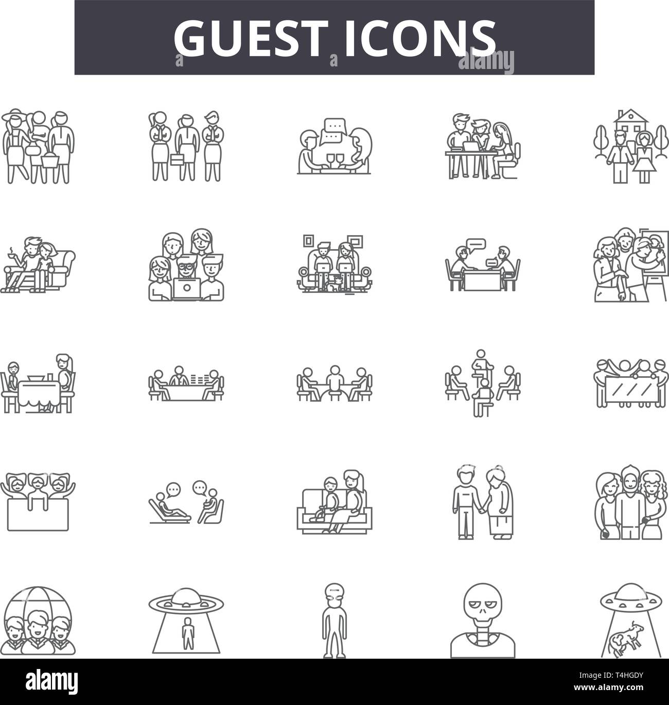 Guest line icons, signs set, vector. Guest outline concept illustration ...