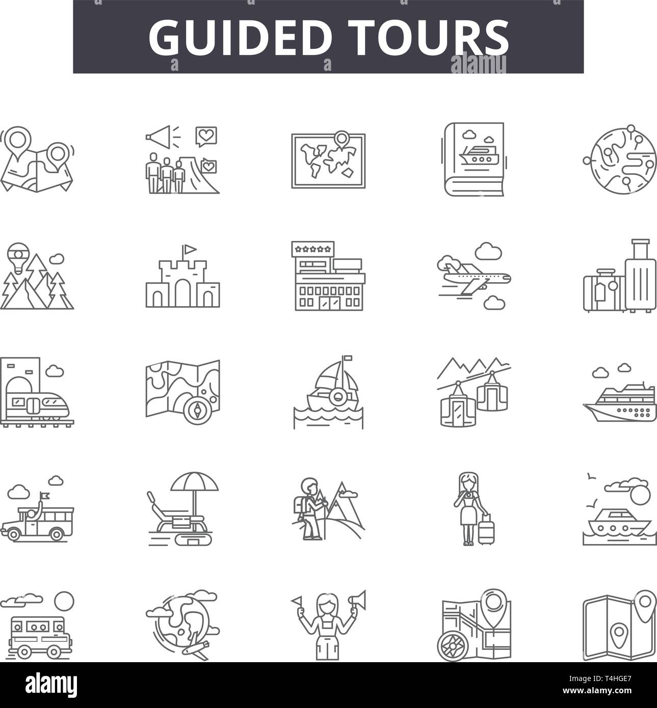 Guided tours line icons, signs set, vector. Guided tours outline ...
