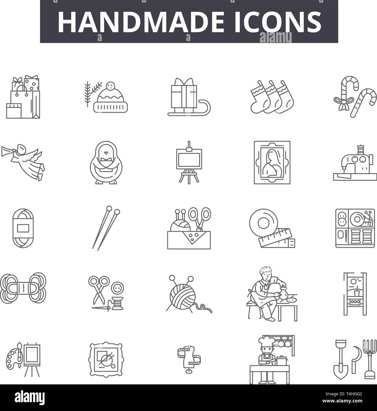 Handmade line icons, signs set, vector. Handmade outline concept ...
