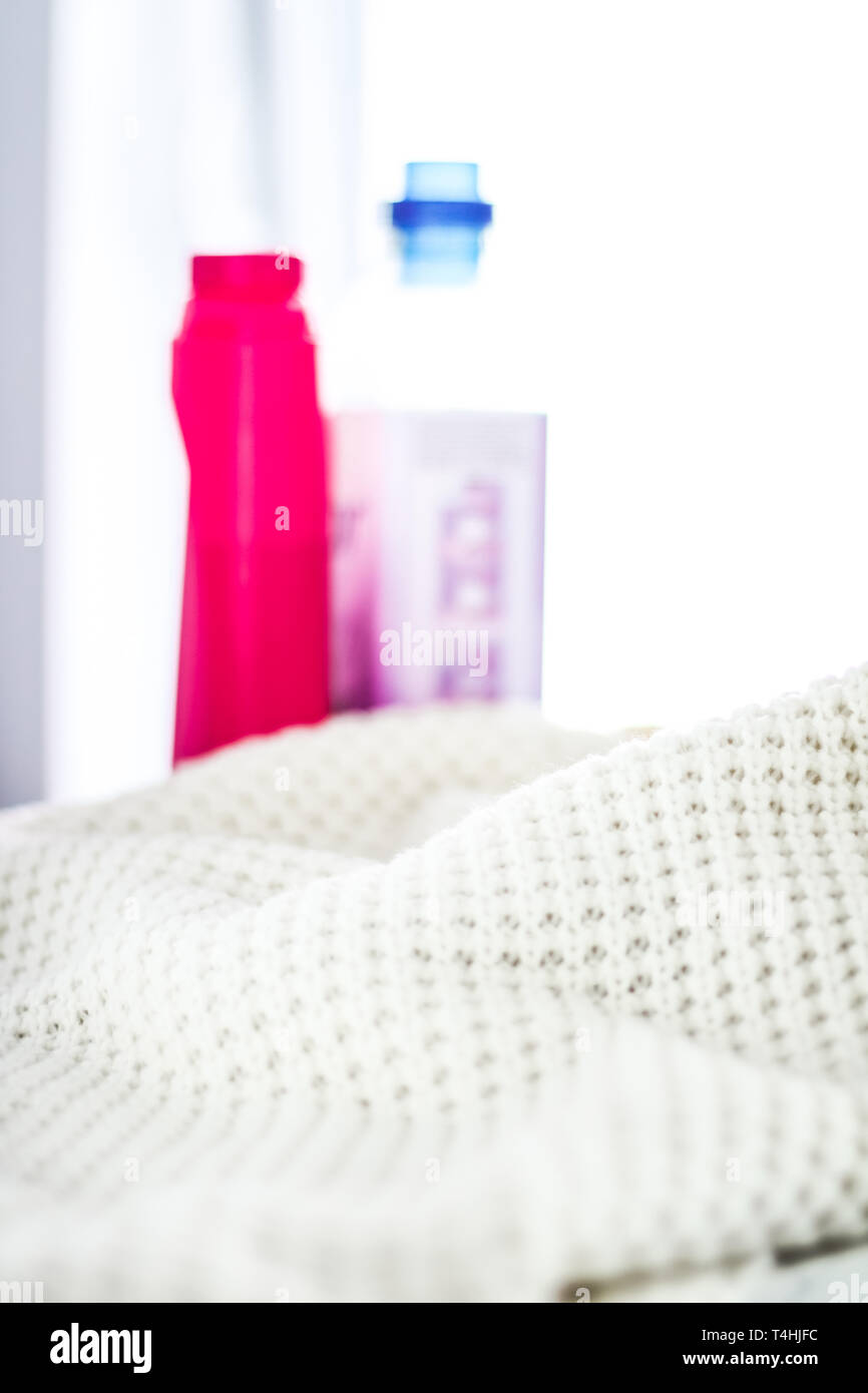 Housekeeping, fabric textures and handmade knitwear concept - Warm ...