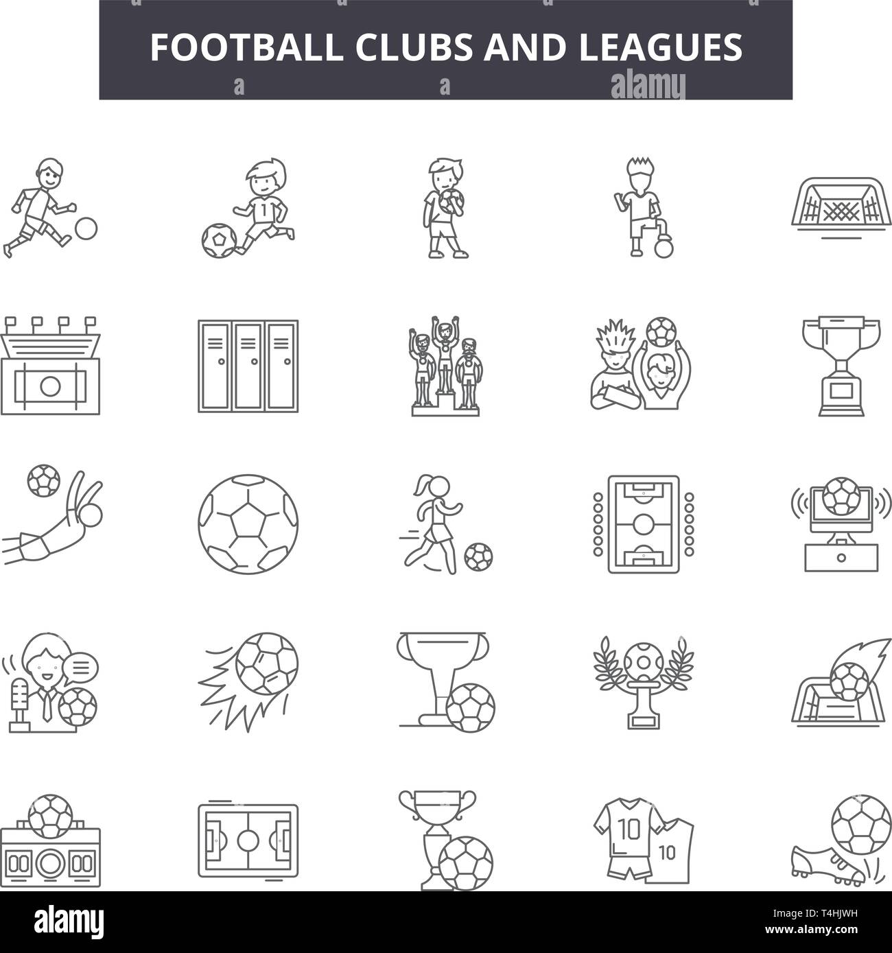 Football clubs and leagues line icons, signs set, vector. Football ...