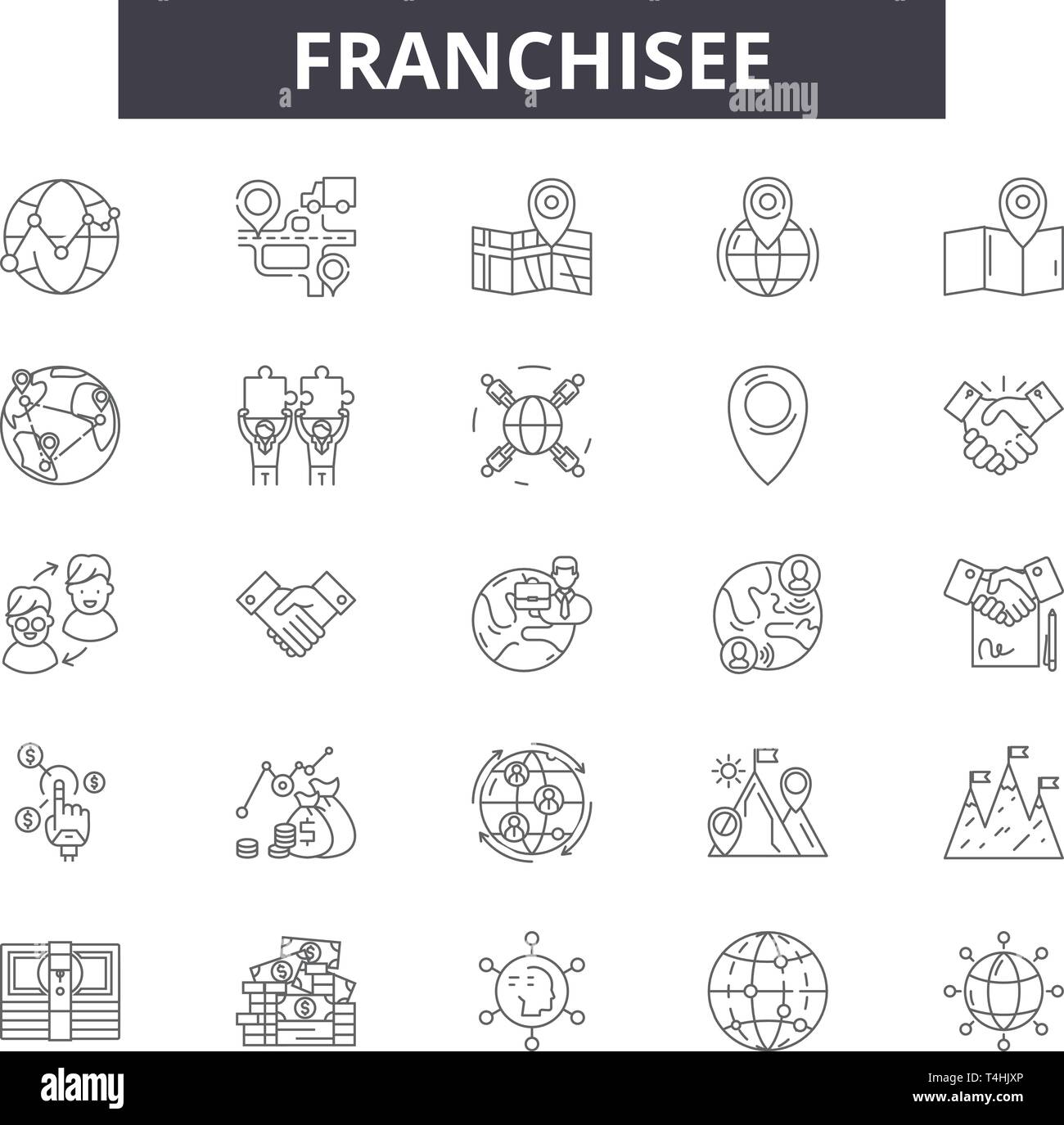 Franchisee line icons, signs set, vector. Franchisee outline concept ...