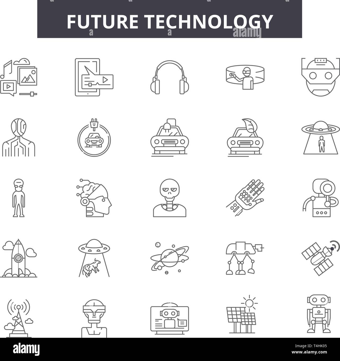 Future technology line icons, signs set, vector. Future technology ...