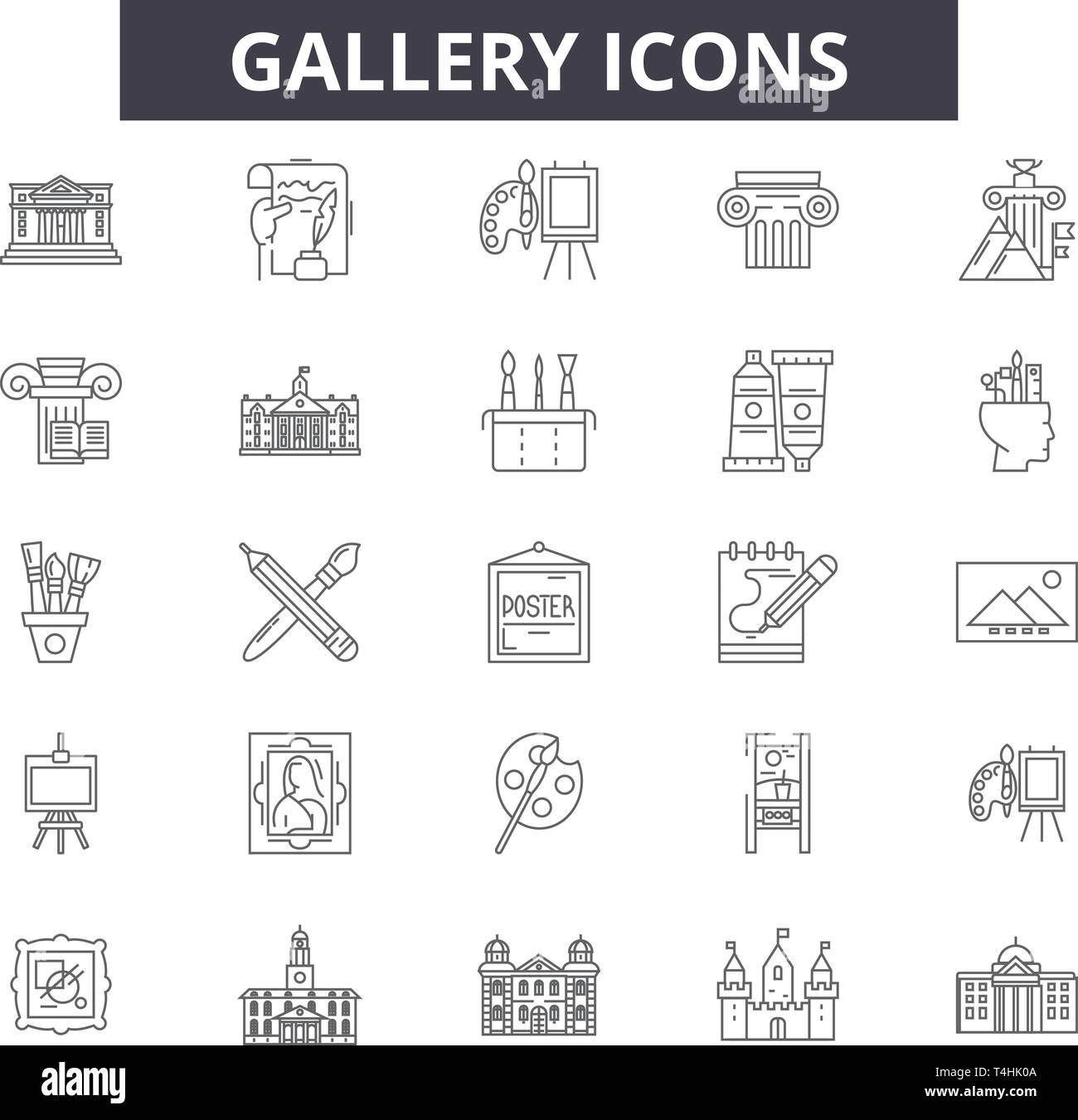Gallery line icons, signs set, vector. Gallery outline concept ...