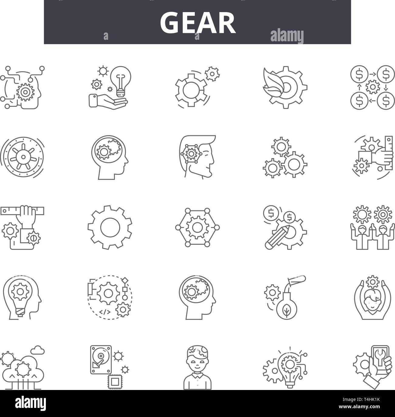 Gear line icons, signs set, vector. Gear outline concept illustration ...