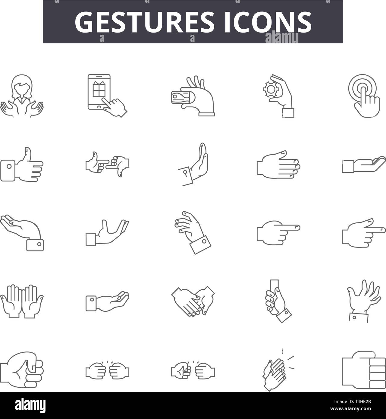 Gestures line icons, signs set, vector. Gestures outline concept ...