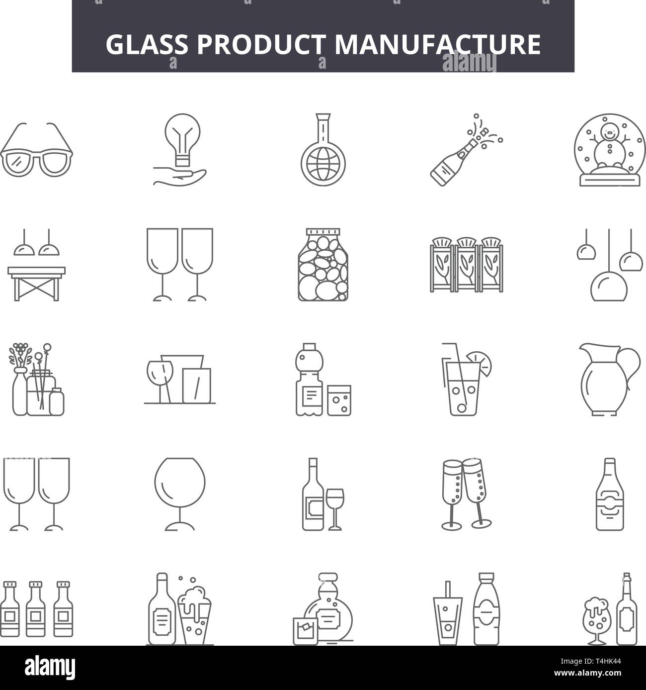 Glass product manufacture line icons, signs set, vector. Glass product ...