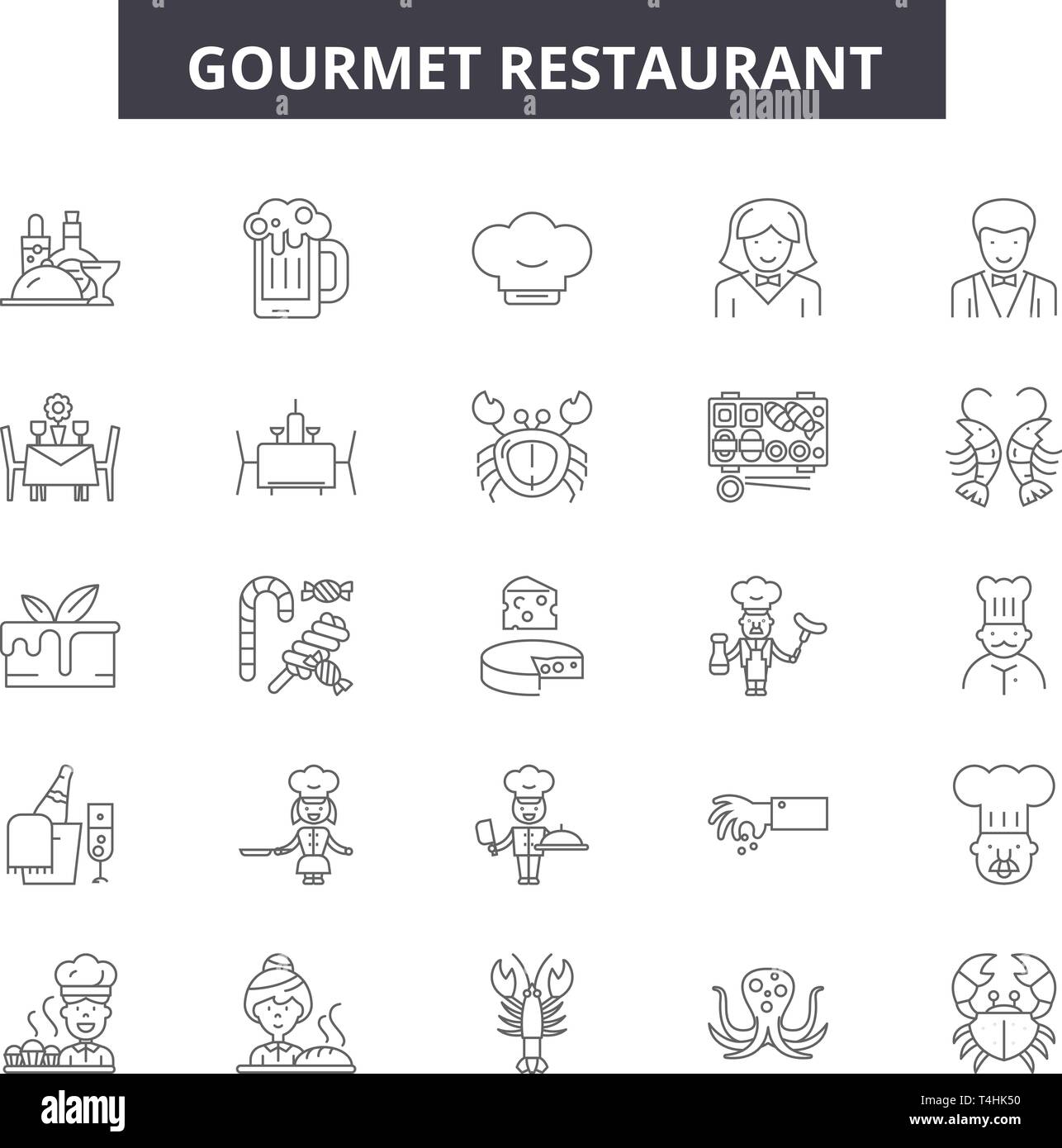 Gourmet restaurant line icons, signs set, vector. Gourmet restaurant ...