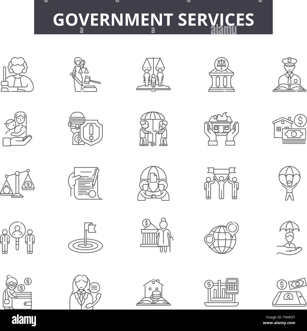 Government services line icons, signs set, vector. Government services ...