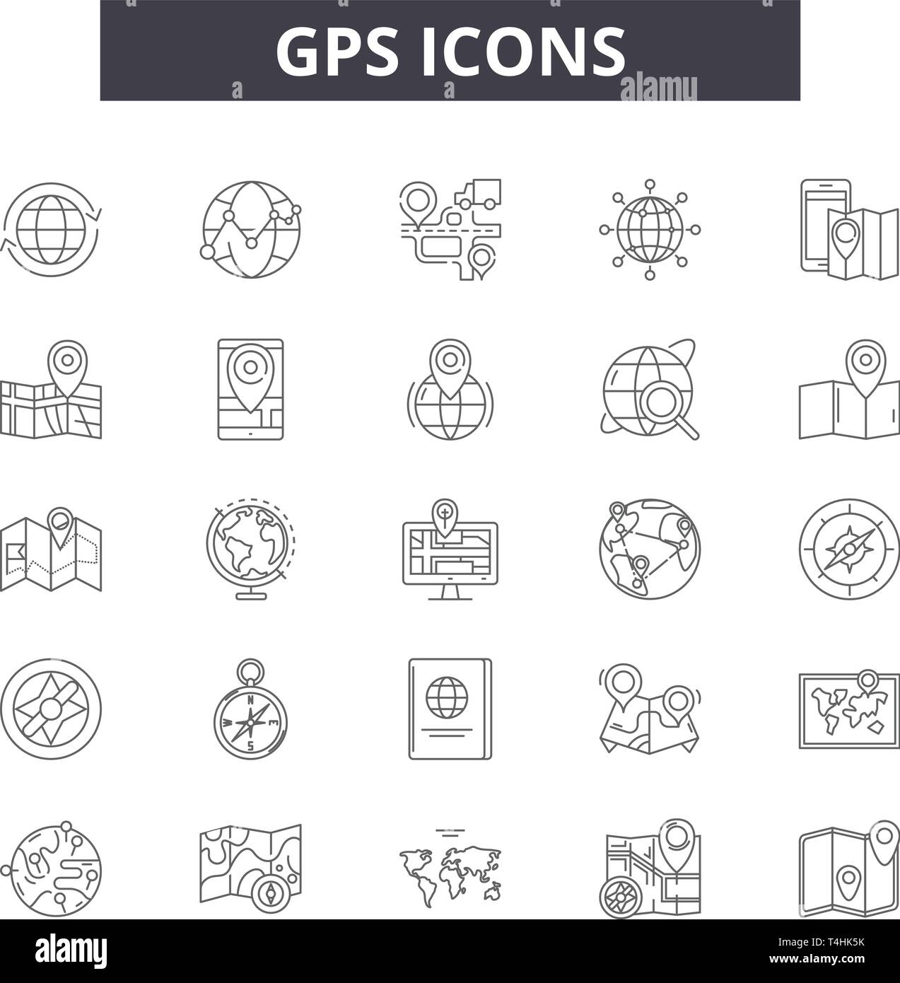 Gps line icons, signs set, vector. Gps outline concept illustration ...