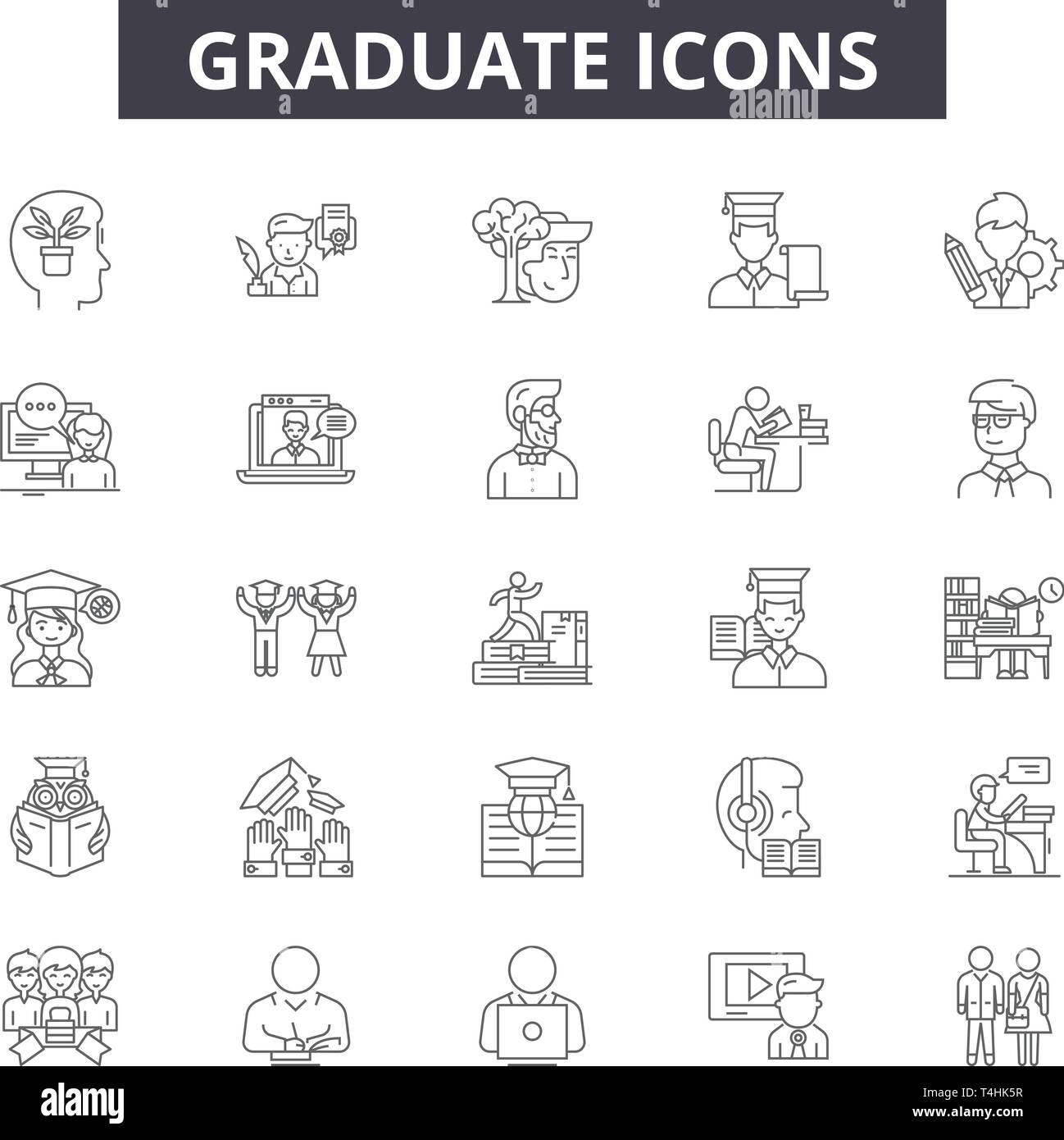 Graduate line icons, signs set, vector. Graduate outline concept ...