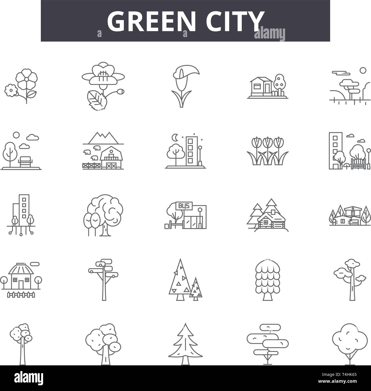 Green city line icons, signs set, vector. Green city outline concept ...