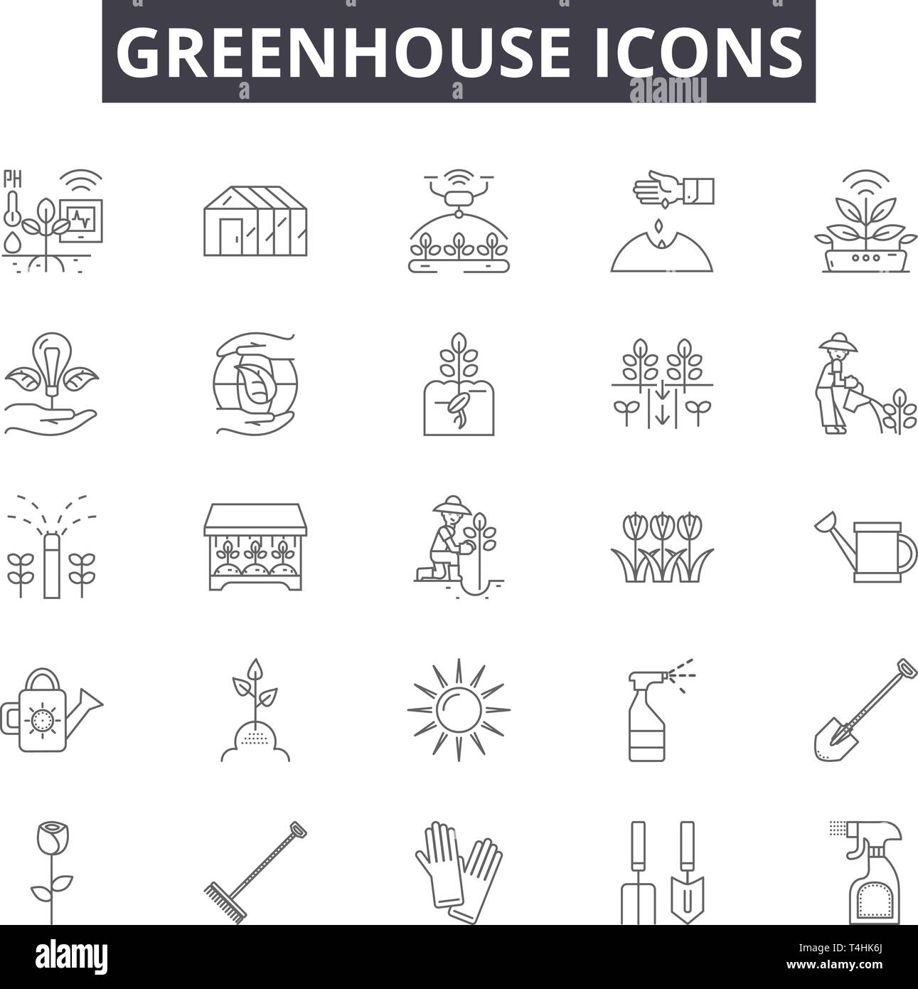 Greenhouse line icons, signs set, vector. Greenhouse outline concept ...