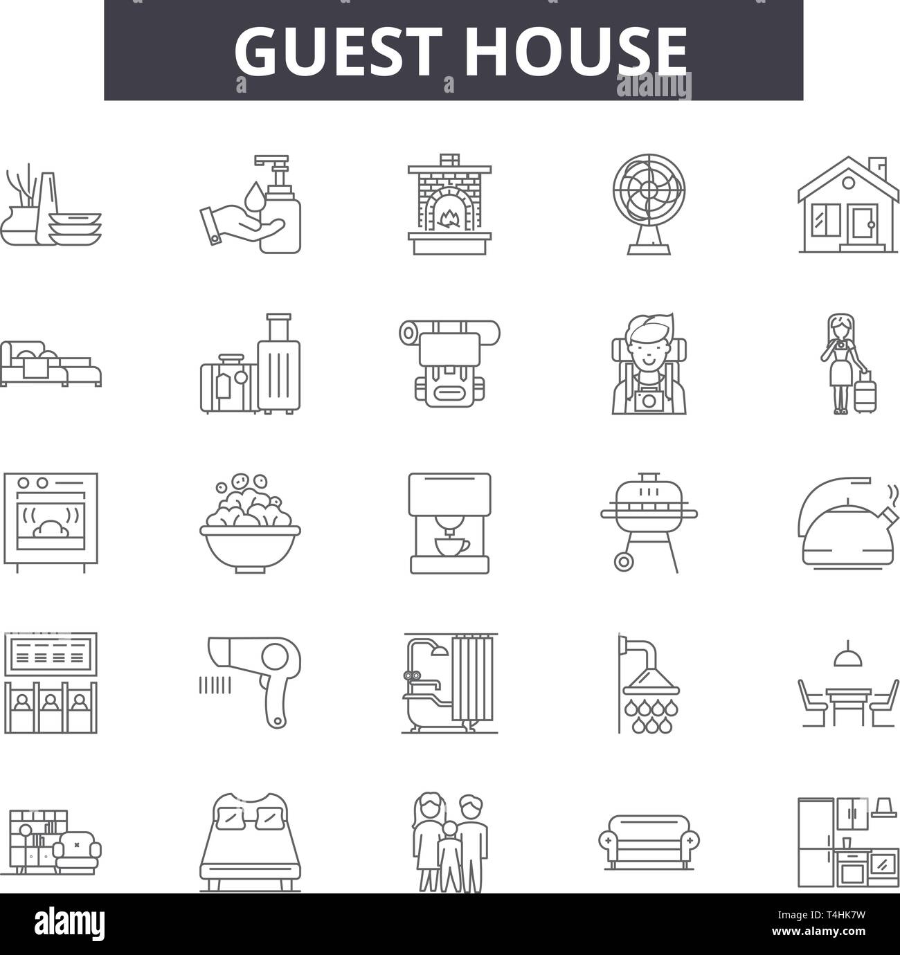 Guest hotel house line icons, signs set, vector. Guest hotel house ...