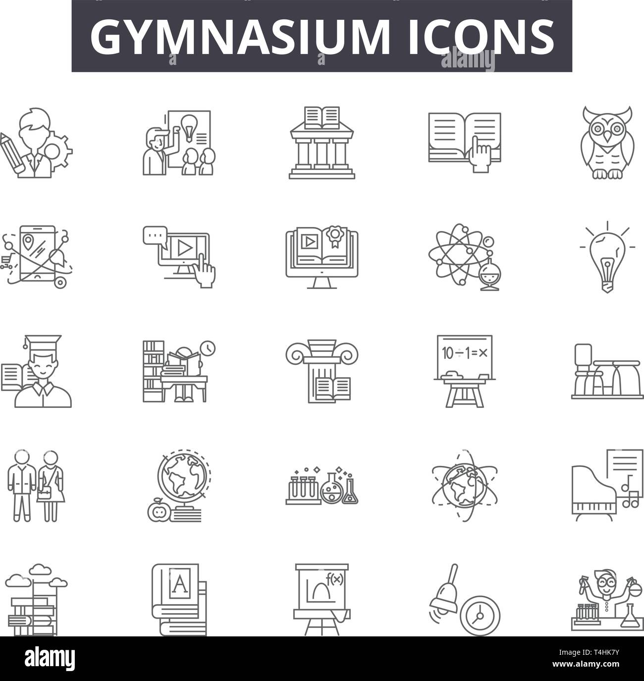 Gymnasium line icons, signs set, vector. Gymnasium outline concept ...