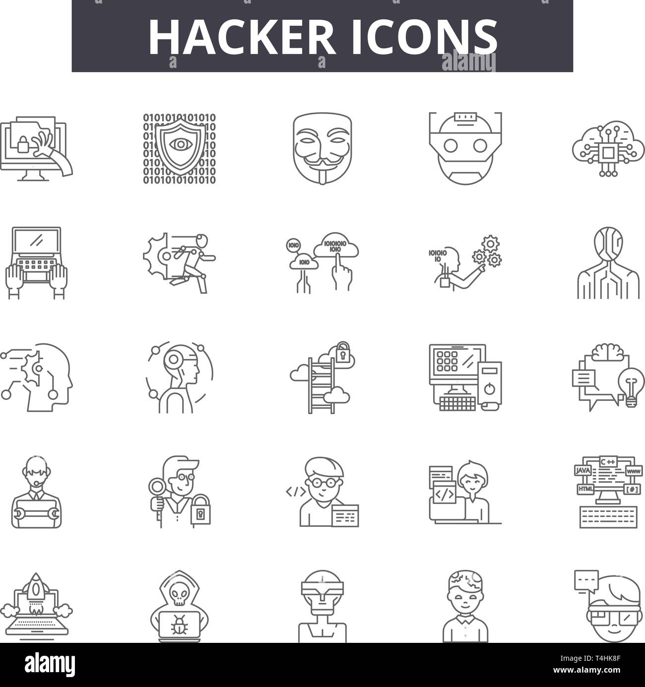 Hacker Line Icons Signs Set Vector Hacker Outline Concept Illustration Computerhacker