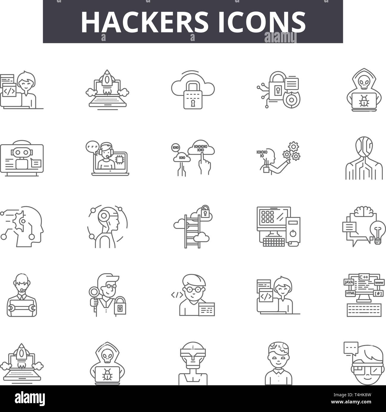 Hackers line icons, signs set, vector. Hackers outline concept ...