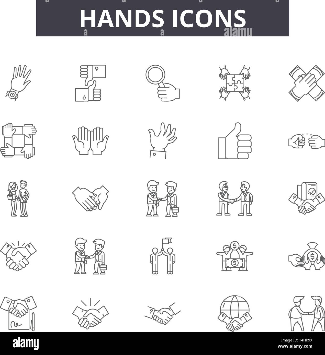 Hands line icons, signs set, vector. Hands outline concept illustration ...