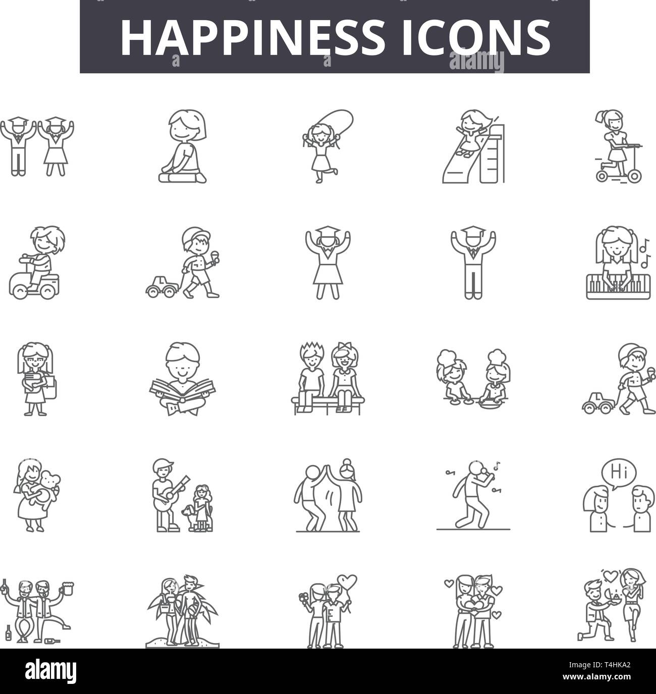 Happiness line icons, signs set, vector. Happiness outline concept ...