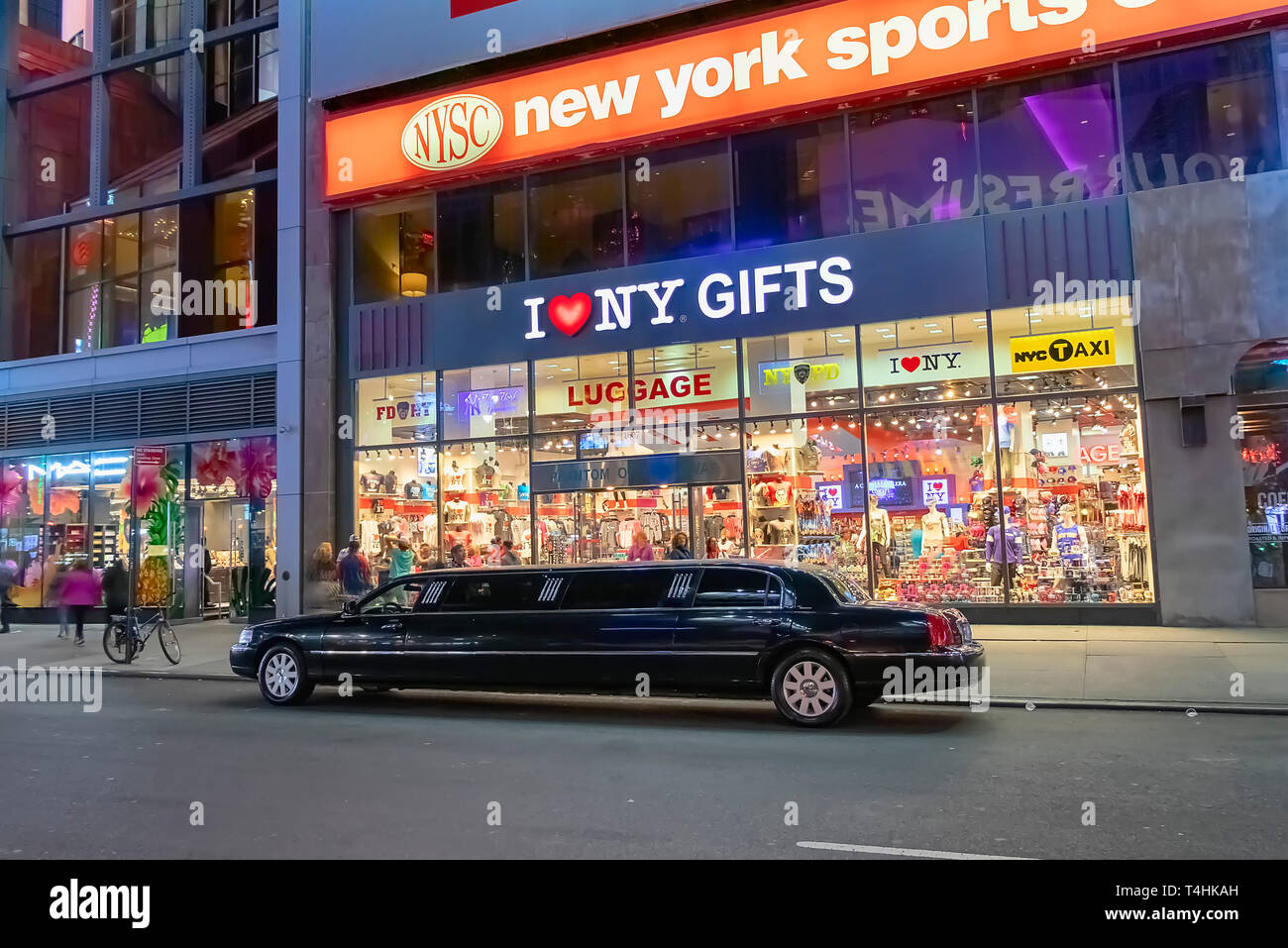 New York City, USA - June 7, 2017: Luxury black limousine on Times ...