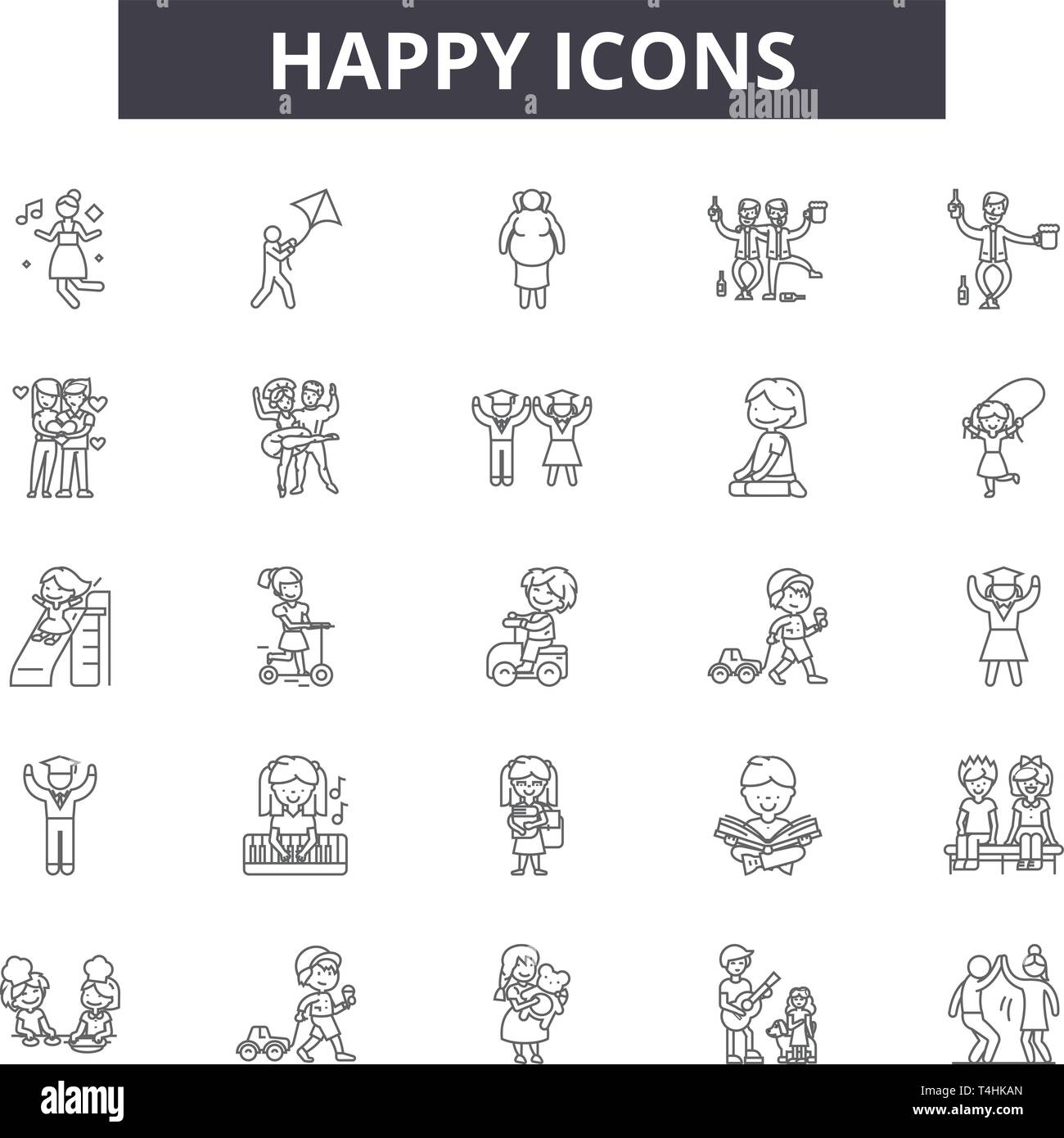 Happy line icons, signs set, vector. Happy outline concept illustration ...