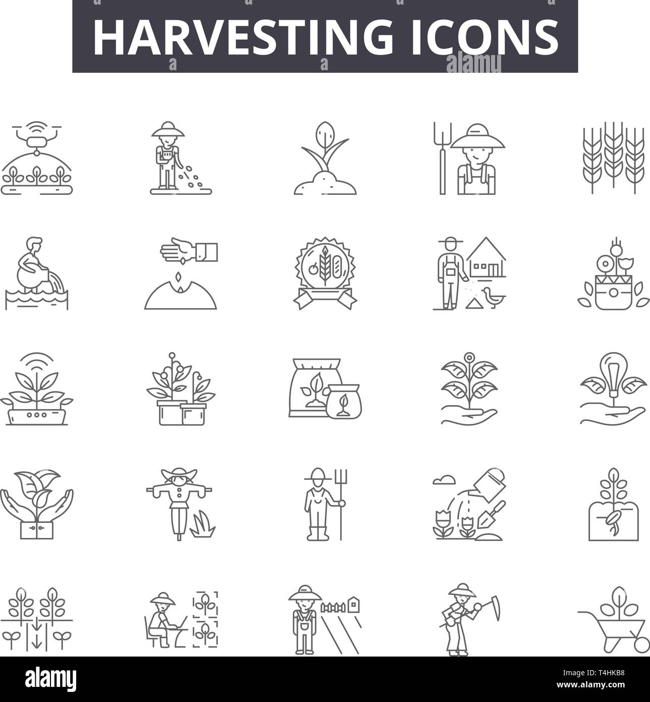 Harvesting line icons, signs set, vector. Harvesting outline concept ...