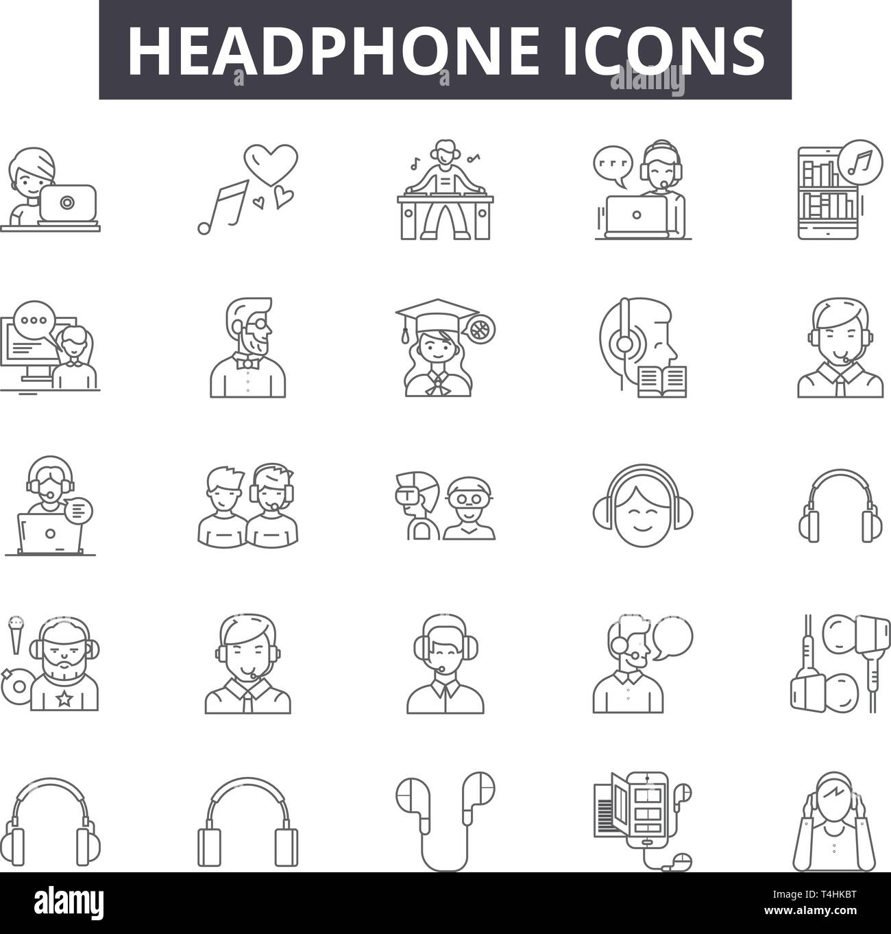 Headphone line icons, signs set, vector. Headphone outline concept ...