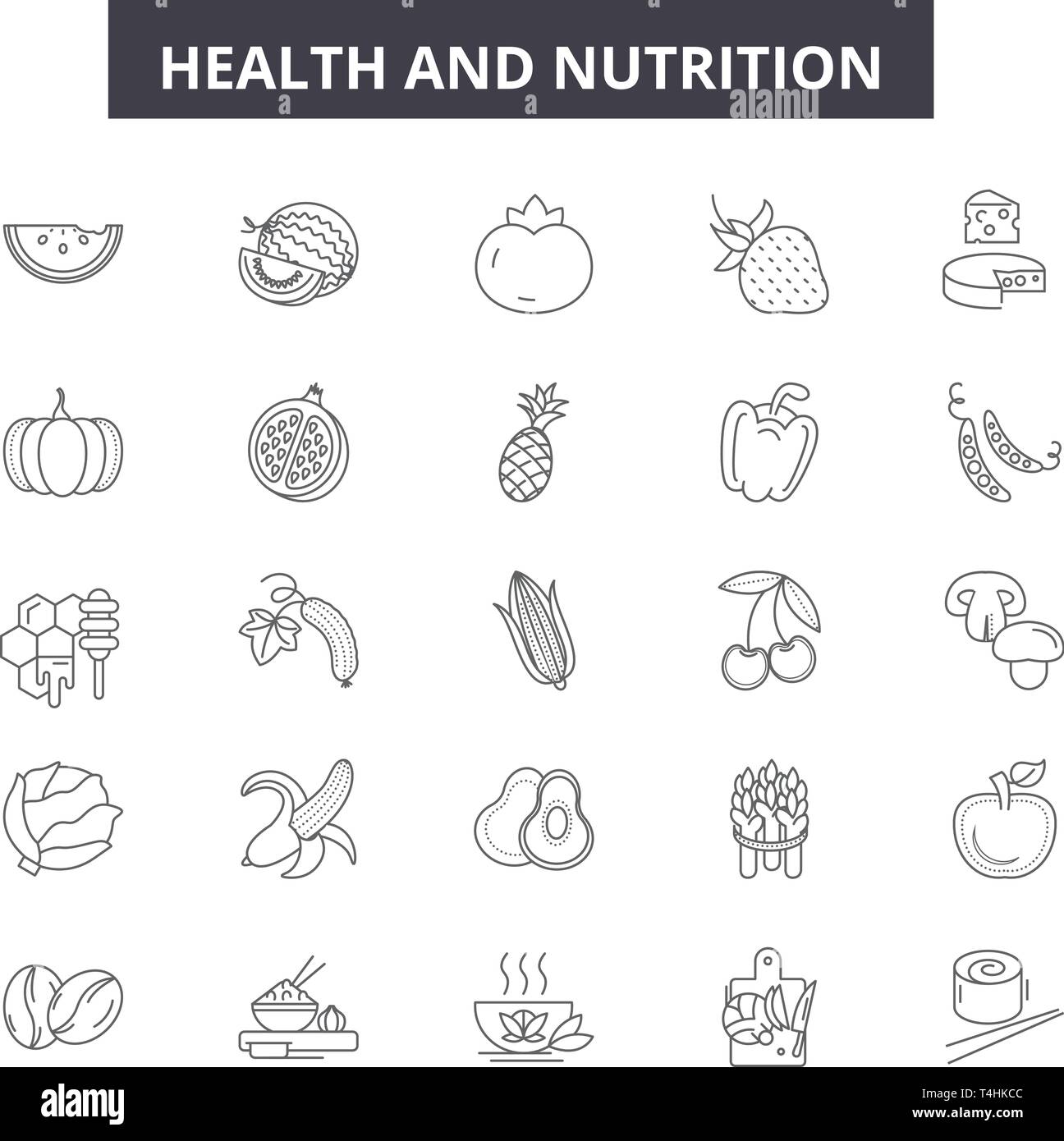 Health and nutrition line icons, signs set, vector. Health and ...