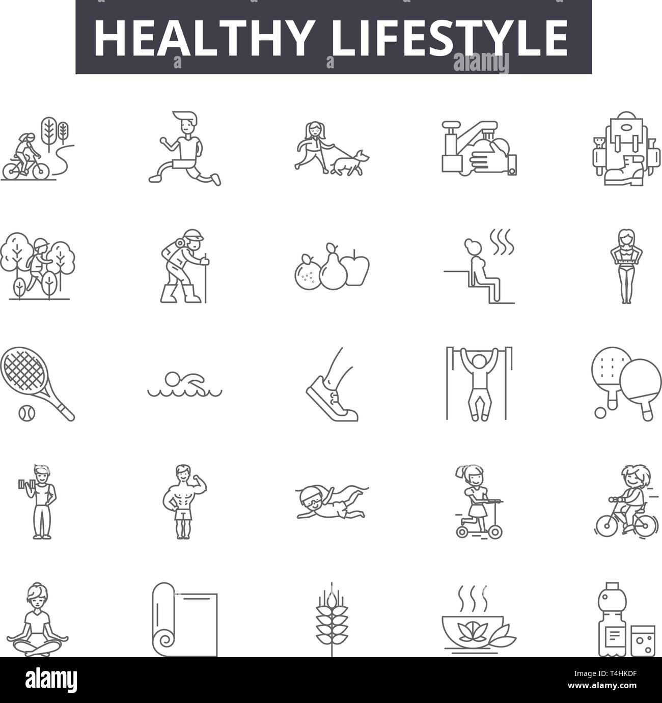 Healthy lifestyle line icons, signs set, vector. Healthy lifestyle ...