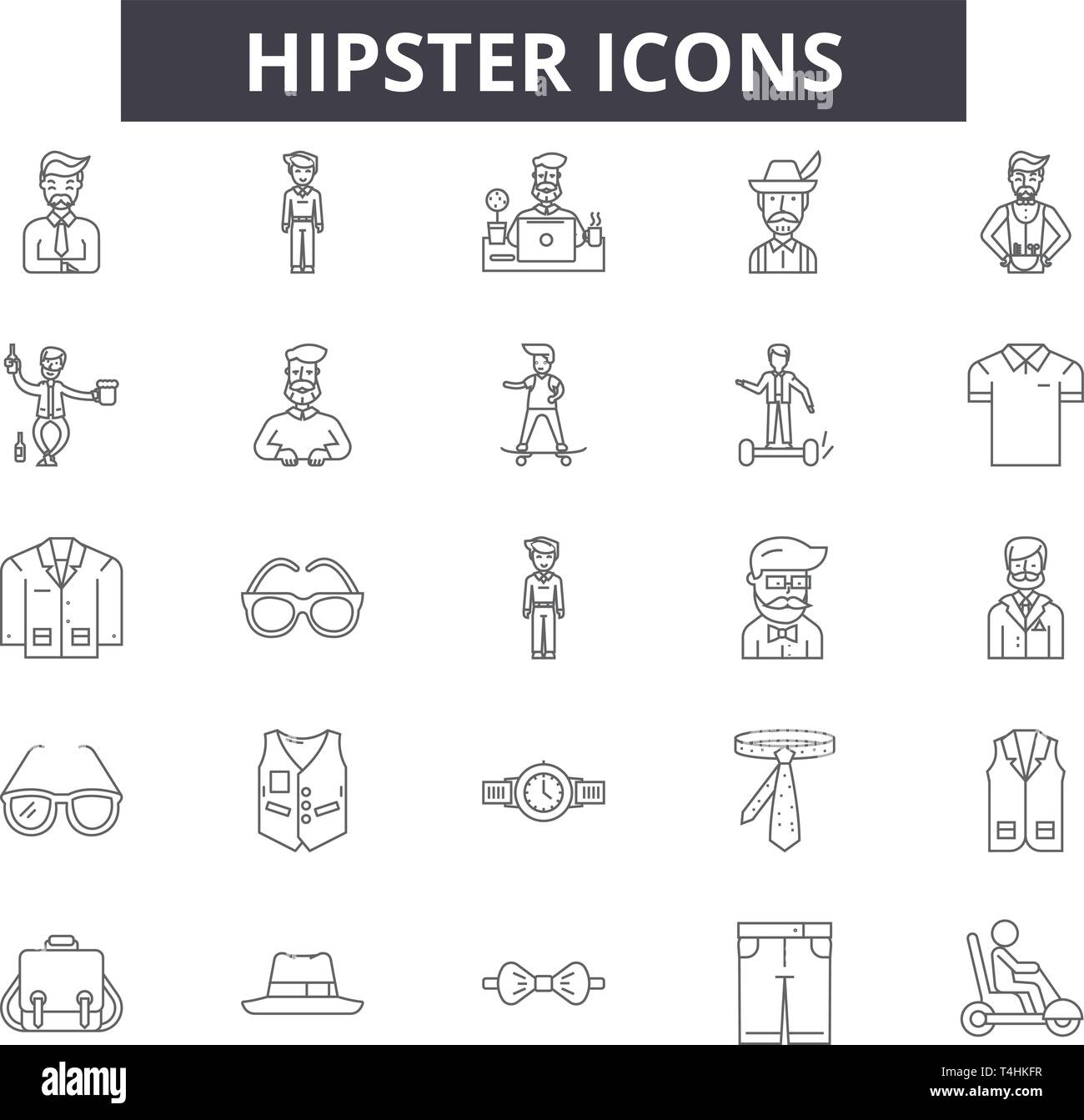 Hipster line icons, signs set, vector. Hipster outline concept ...