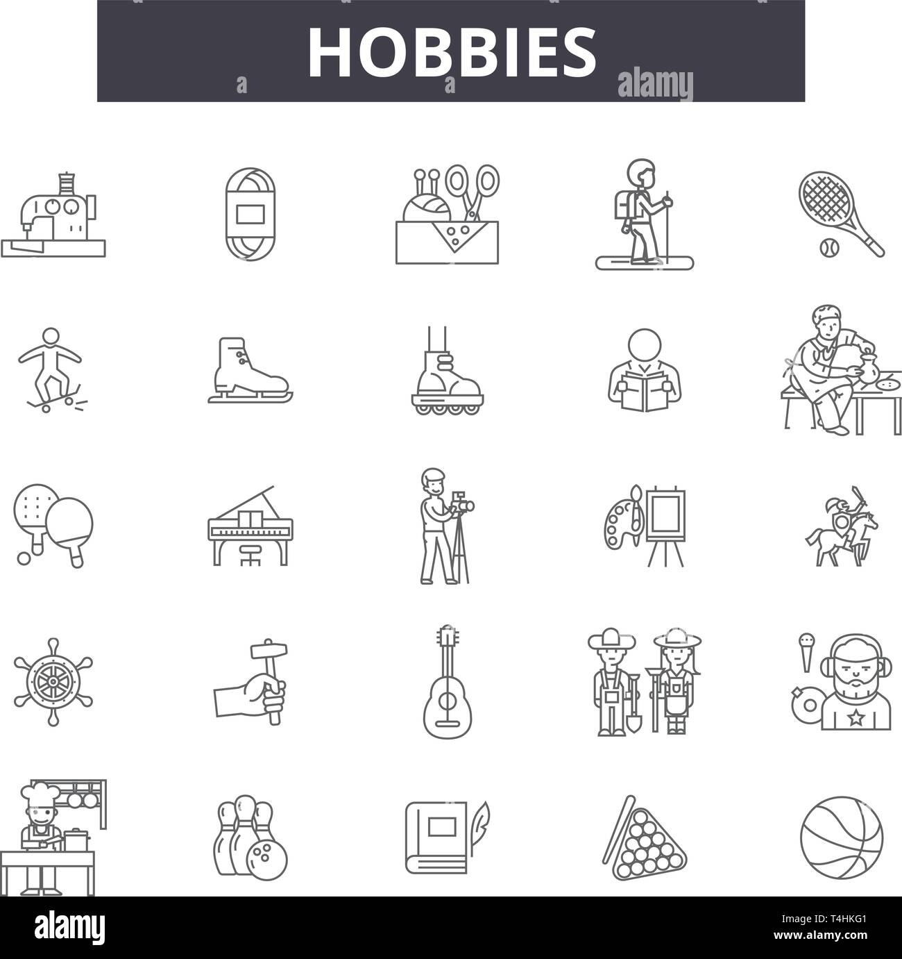 Hobbies line icons, signs set, vector. Hobbies outline concept ...