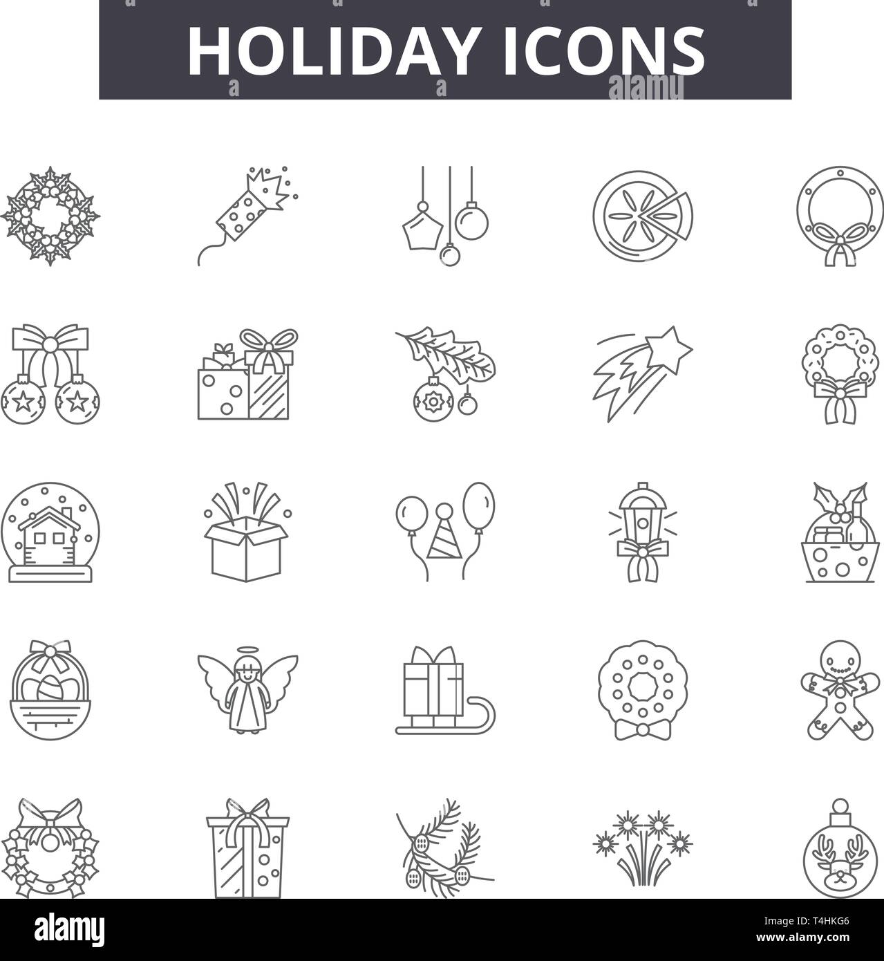 Holiday line icons, signs set, vector. Holiday outline concept ...