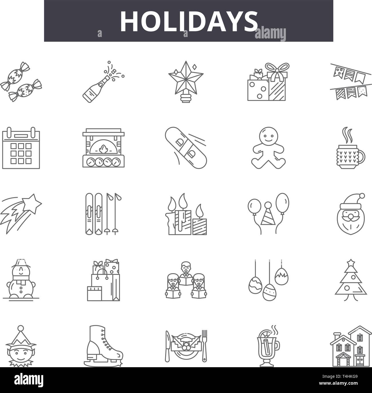 Holidays line icons, signs set, vector. Holidays outline concept ...
