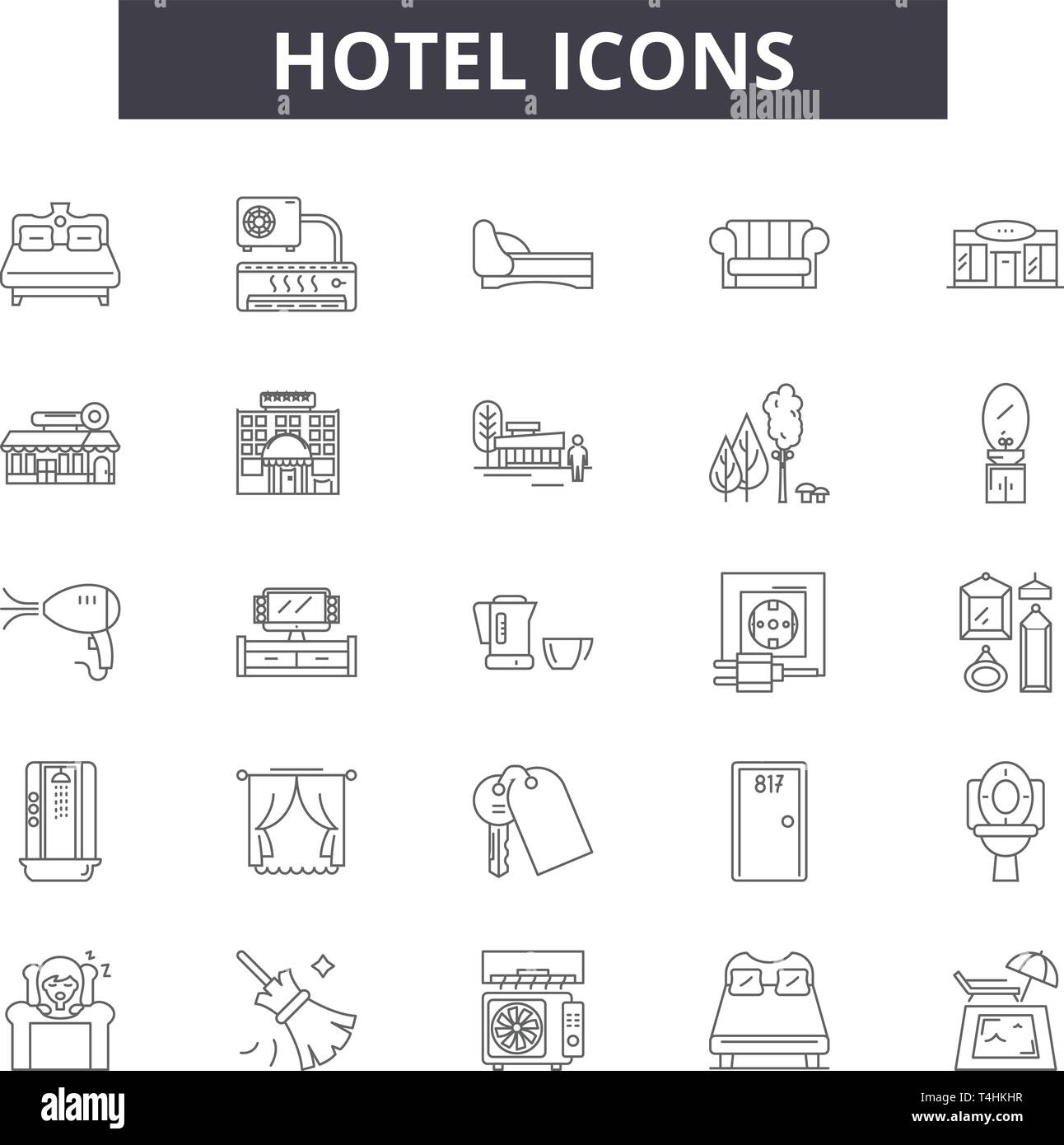 Hotel line icons, signs set, vector. Hotel outline concept illustration ...