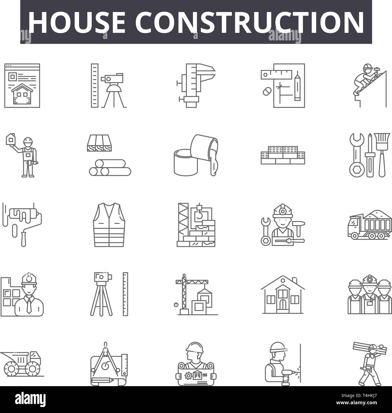 House construction line icons, signs set, vector. House construction ...