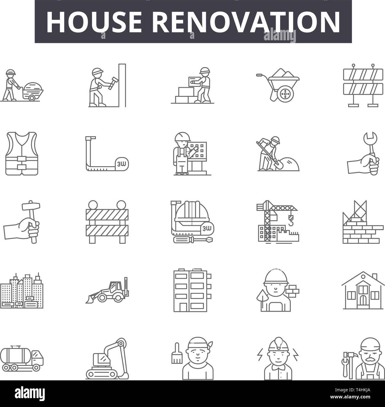 House renovation line icons, signs set, vector. House renovation outline concept illustration ...