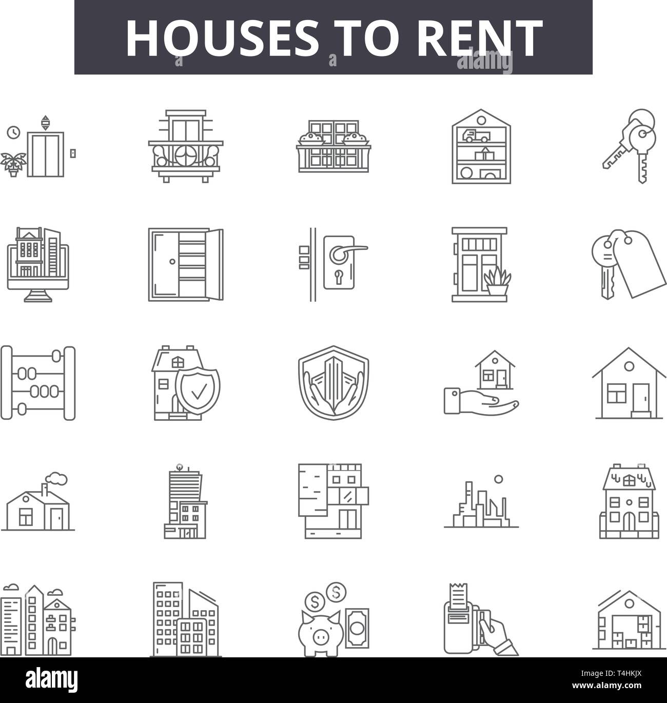 Houses to rent line icons, signs set, vector. Houses to rent outline ...
